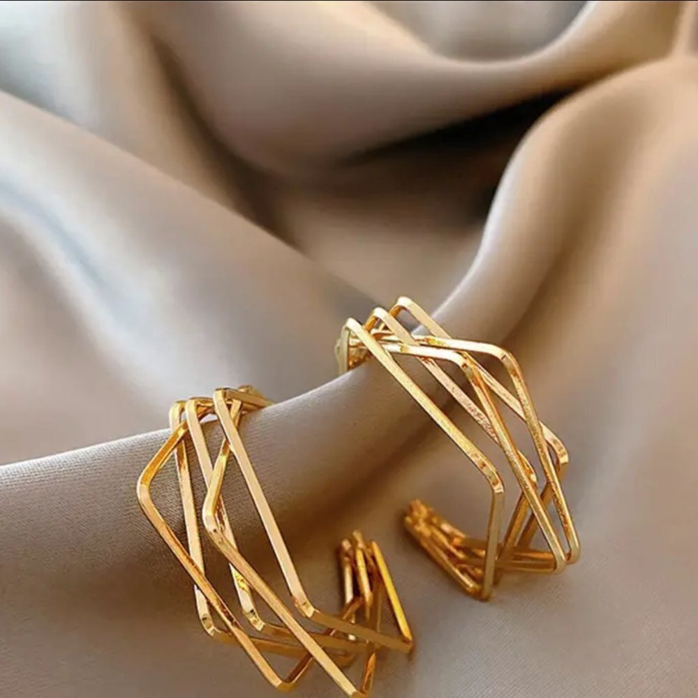 14k Gold Filled "Mia" Geometric Triple Hoop Earrings - Gem